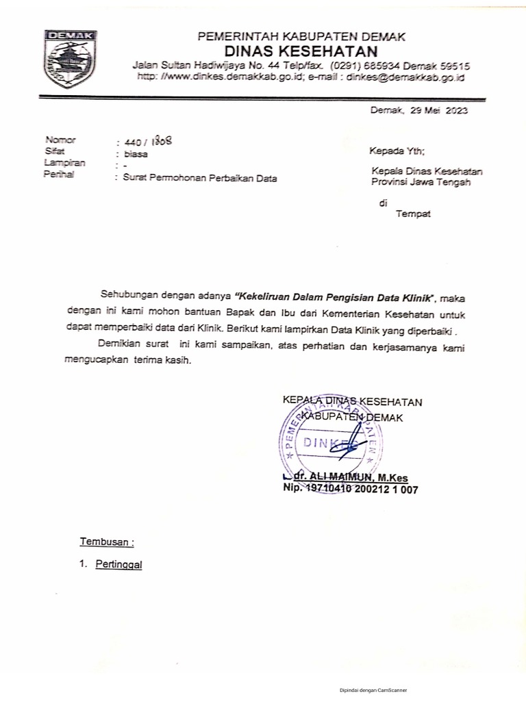 Surat Permohonan Perbaikan Data Klinik | PDF