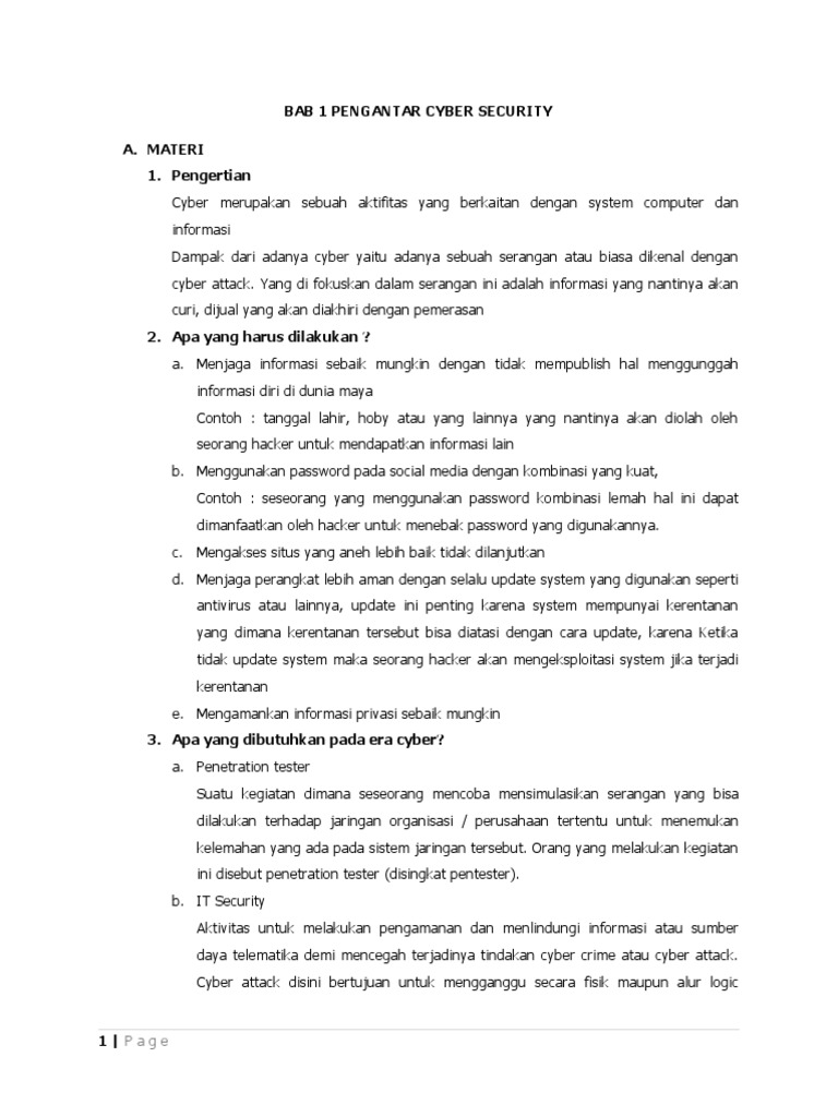 Bab 1 Pengantar Cyber Security | PDF