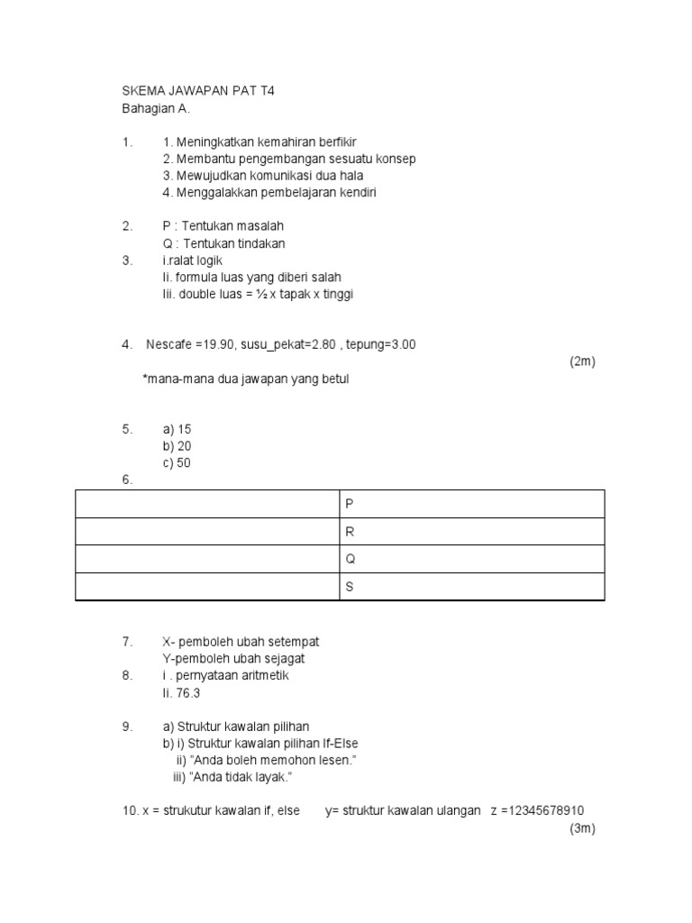 Skema Jawapan PAT T4 | PDF