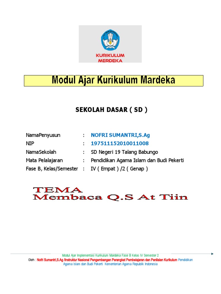 Modul Ajar Kelas 4 Bab 6 Membaca Surat at Tiin Ocx | PDF