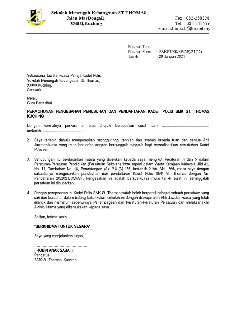 Contoh Surat Pengesahan Penubuhan Kelab Dari Pengetua | PDF