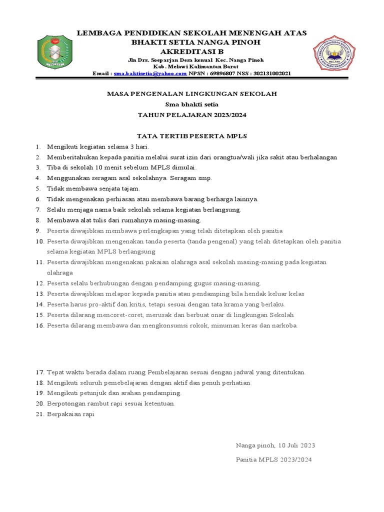 Tata Tertib Peserta MPLS 1 | PDF