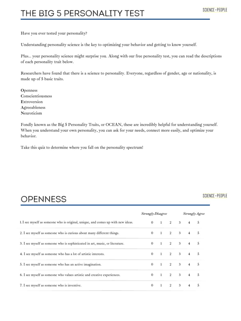 Big 5 Personality Test Guide | PDF | Extraversion And Introversion ...