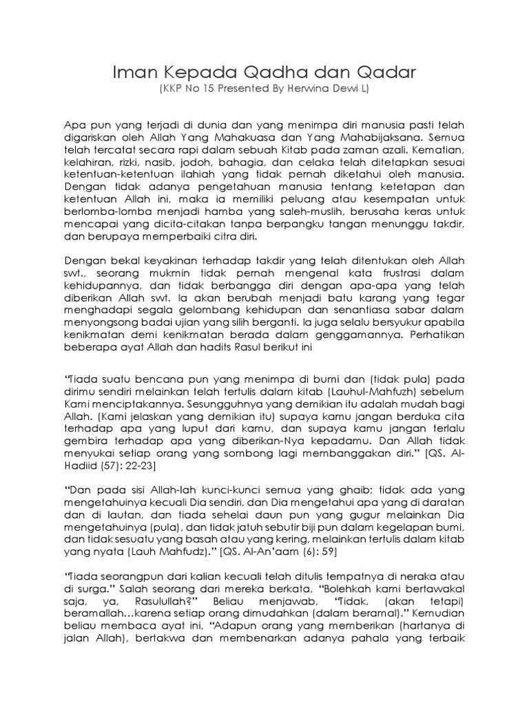 Iman Kepada Qoda Dan Qodar | PDF