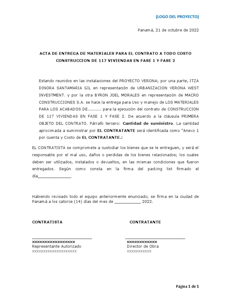 Acta de Entrega de Materiales | PDF