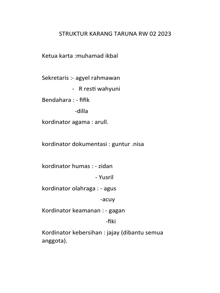 Struktur Karang Taruna RW 02 2023 | PDF