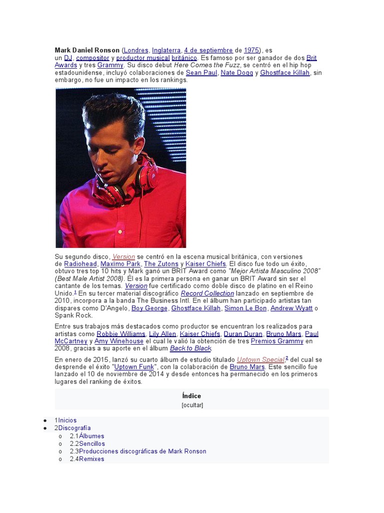 Mark Daniel Ronson.docx | PDF | Industria de la música | Música grabada