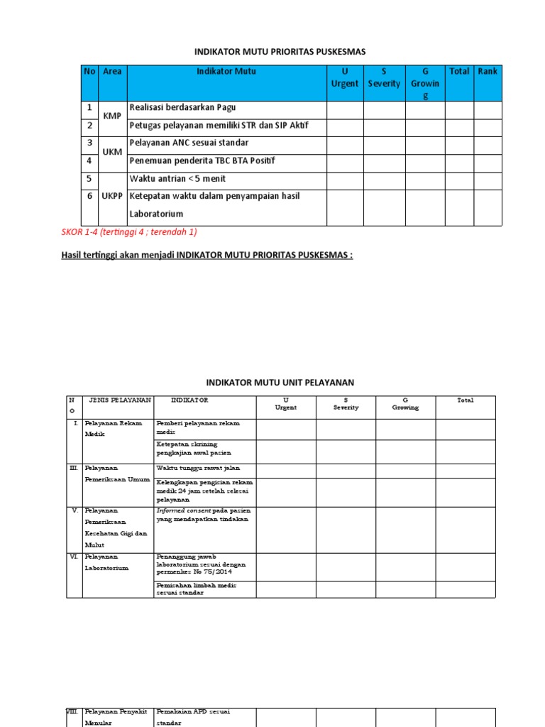 Indikator Mutu Prioritas Puskesmas | PDF