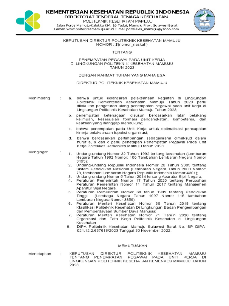 SK Penempatan Pegawai 2023 - Fix-Fix | PDF