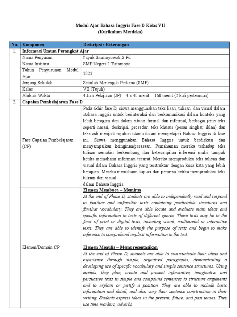 Modul Ajar KL 7 | PDF