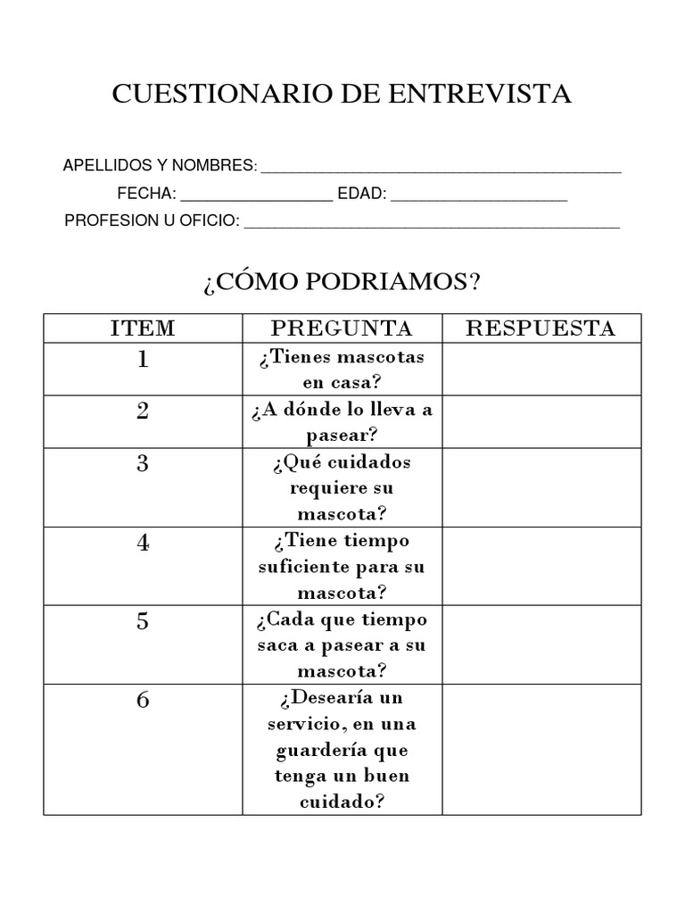 Cuestionario de Entrevista | PDF
