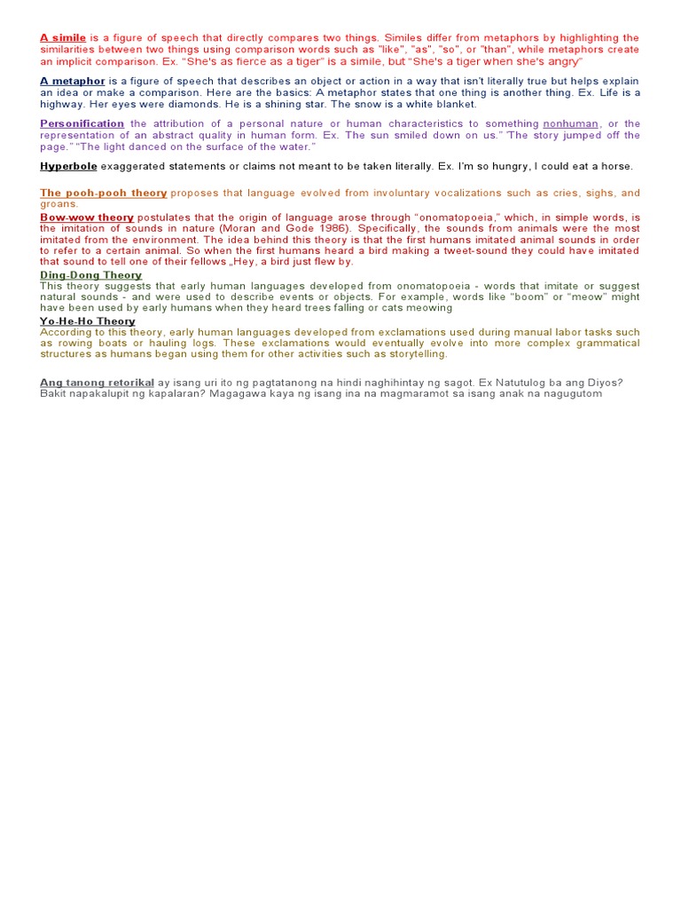 A Simile Is A Figure of Speech That Directly Compares Two Things | PDF ...