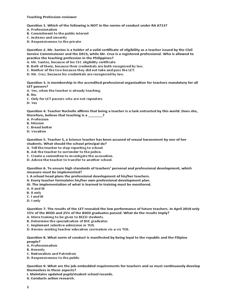 Teaching Profession Reviewer | PDF | Teachers | Schools