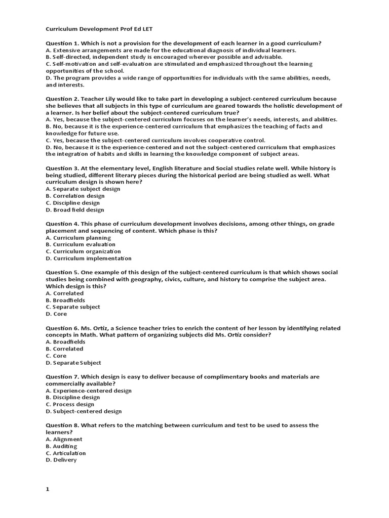 Curriculum Development Prof Ed LET Reviewer | PDF | Curriculum | Learning