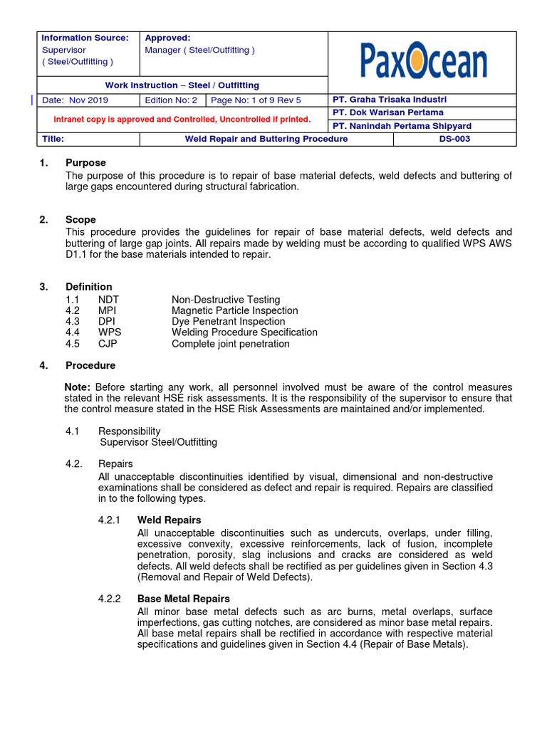 Weld Repair and Buttering Procedure | PDF | Welding | Construction