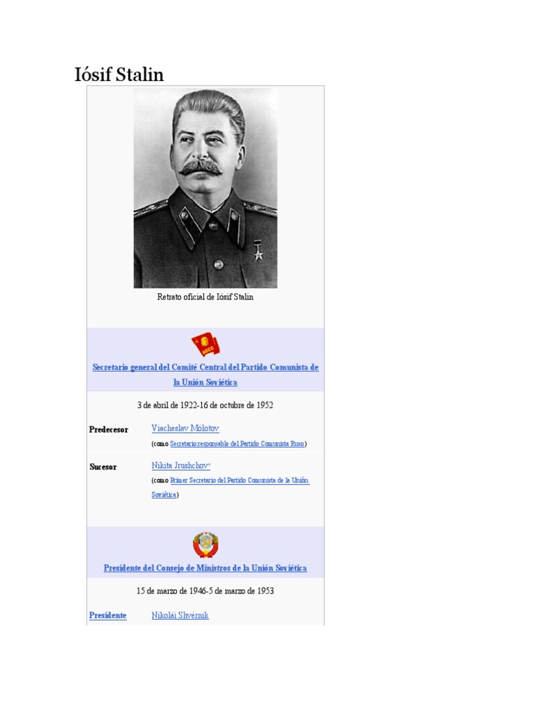 Biografía de Iósif Stalin: Vida y Legado | PDF | Joseph Stalin | Unión ...