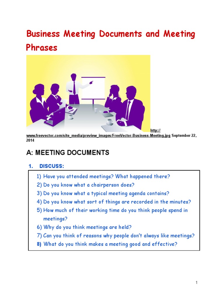 Business Meeting Documents and Meeting Phrases CLT Communicative ...
