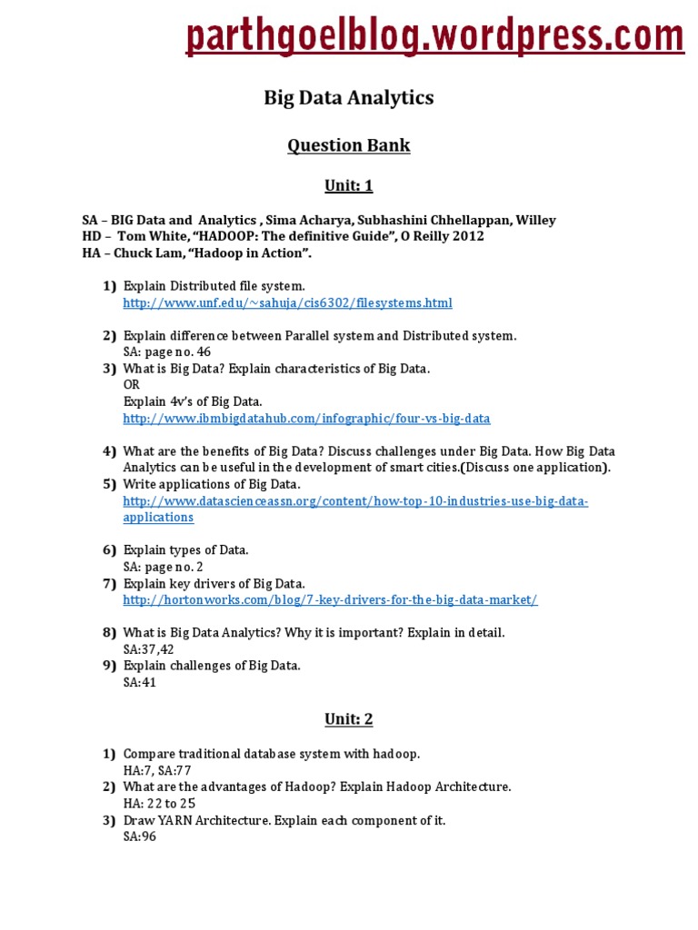Questionbank 12 With-Answer | PDF | Apache Hadoop | Big Data
