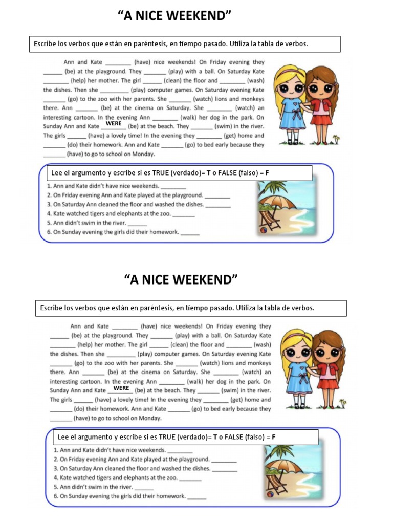 Reading A Nice Weekend Inglés Secundaria Past Simple | PDF