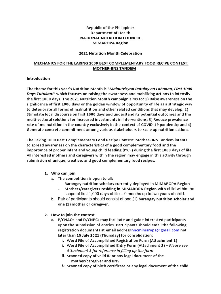 2021 Laking 1000 Complementary Food Recipe Contest Mechanics | PDF ...