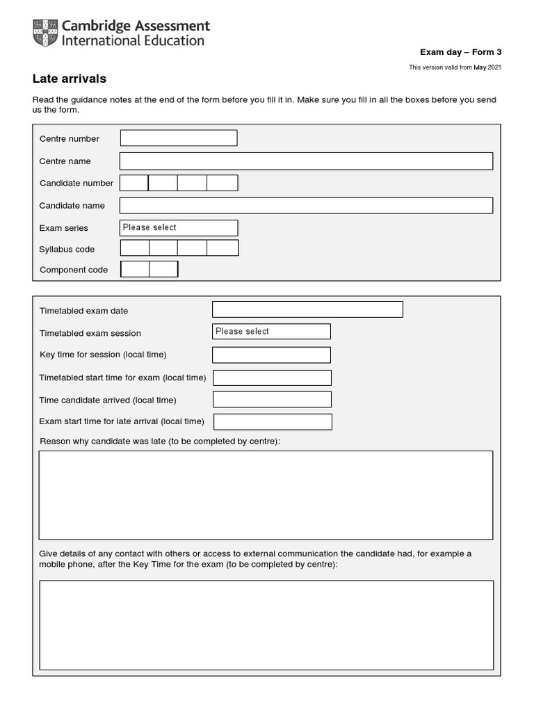 Late Arrival Exam Notification Form | PDF | Business | Computers