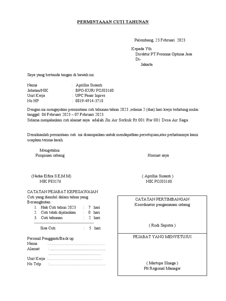 Contoh Surat Cuti | PDF