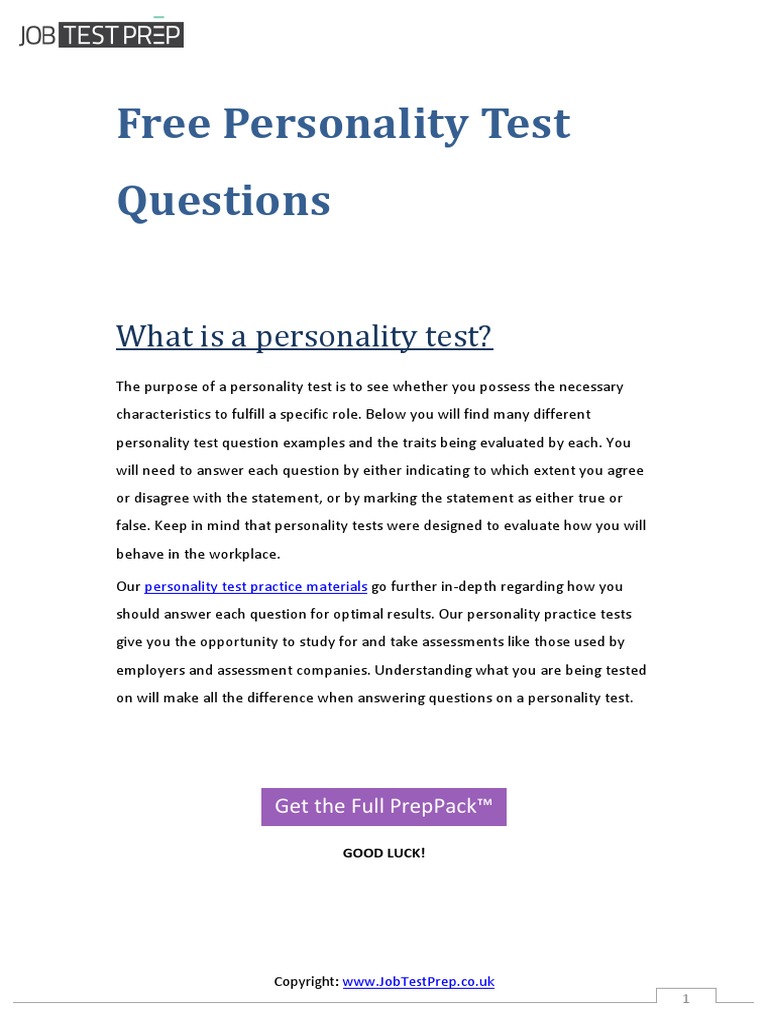 Free Personality Test Questions | PDF | Question | Cognition