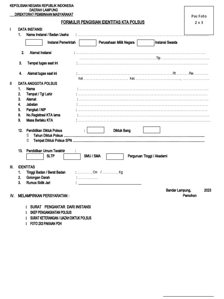 Formulir Kta Polsus 2023 | PDF