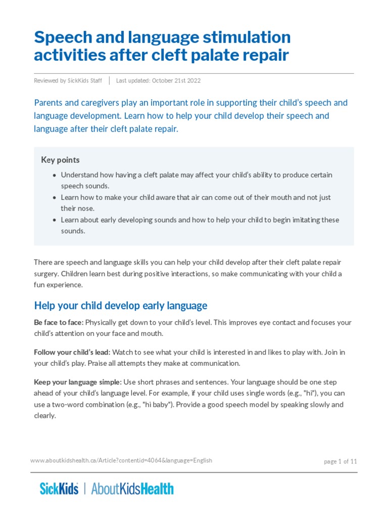 Speech and Language Stimulation Activities After Cleft Palate Repair ...