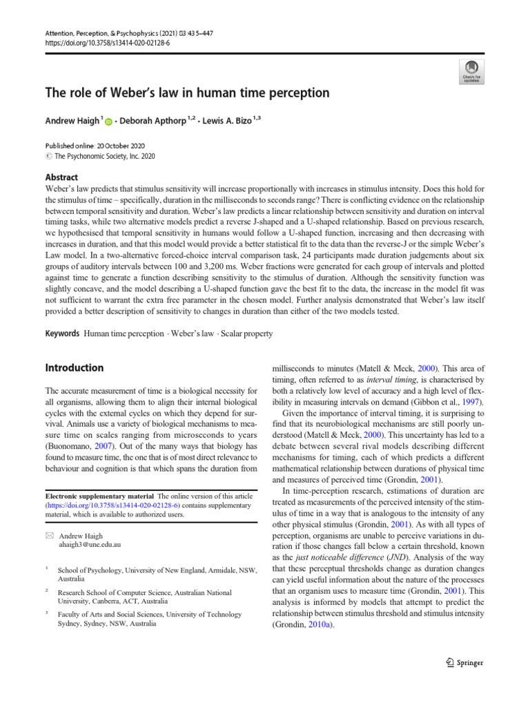 The Role of Weber 'S Law in Human Time Perception | PDF | Time ...