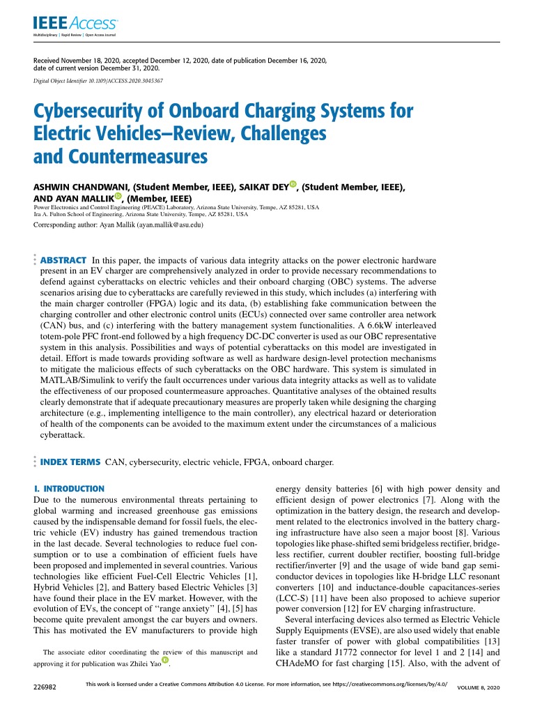 Cybersecurity of Onboard Charging Systems For Electric VehiclesReview ...