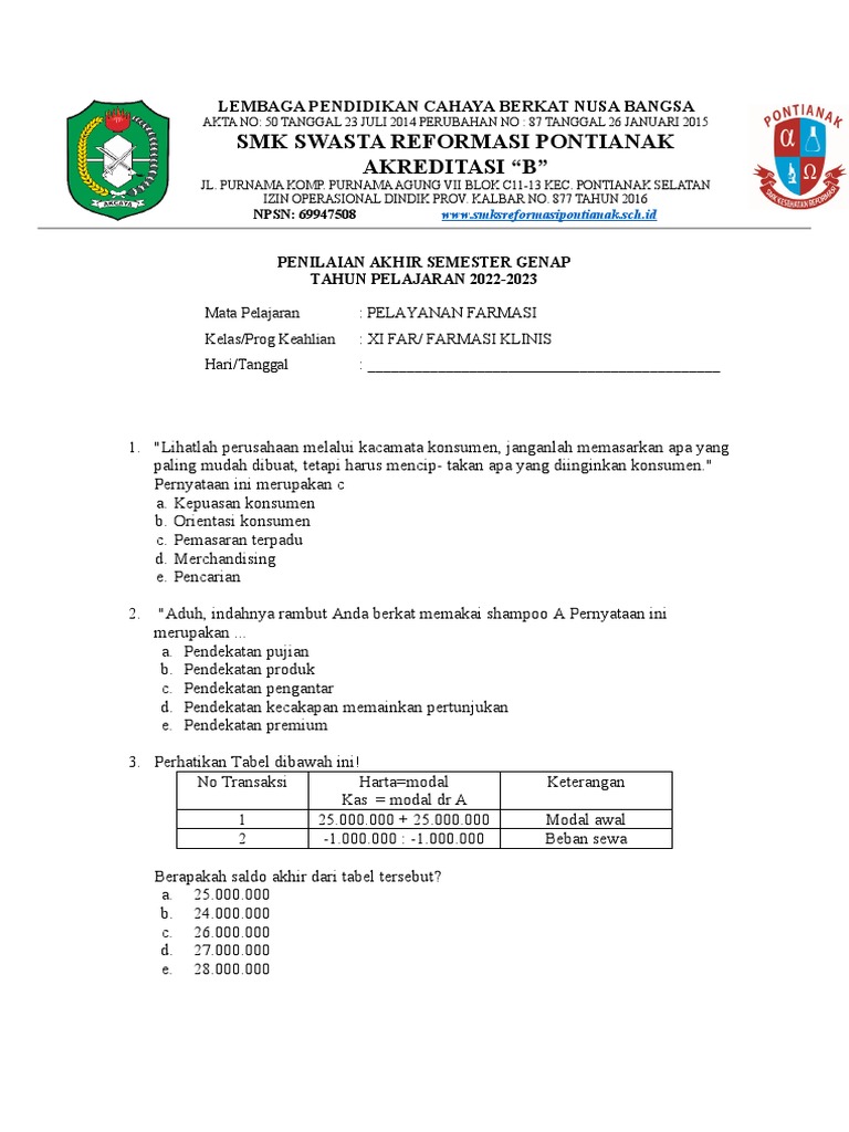 Pas Pelayanan Farmasi Xi Far Semester 2 | PDF