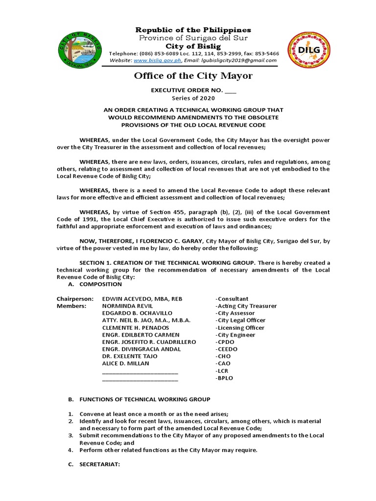 EO - TWG - Local Revenue | PDF | Public Law | Legal Documents