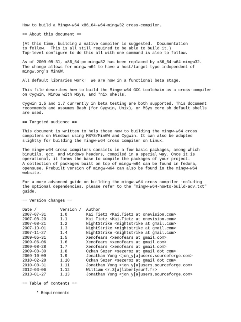 Mingw W64 Howto Build Pdf Unix Software Free Content