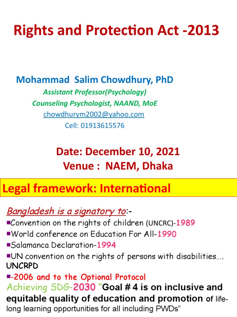Rights and Protection Act-2013 - Selim Sir | PDF | Behavioural Sciences ...