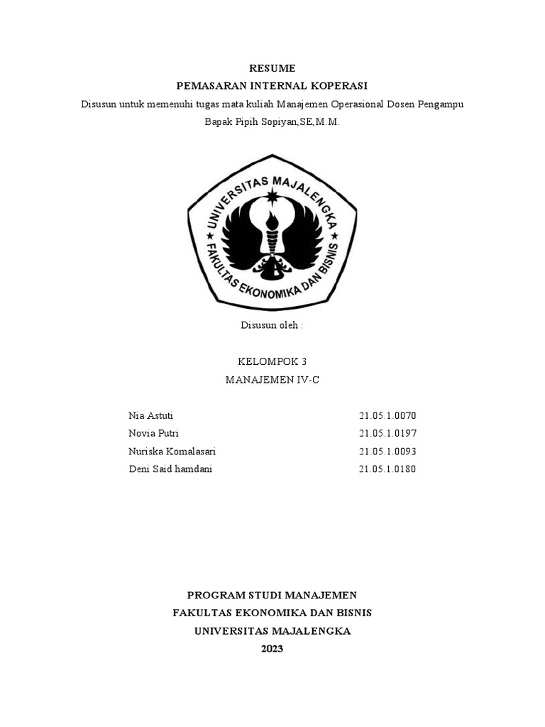 Salin-Resume Kelompok 3 - Pemasaran Internal Koperasi | PDF