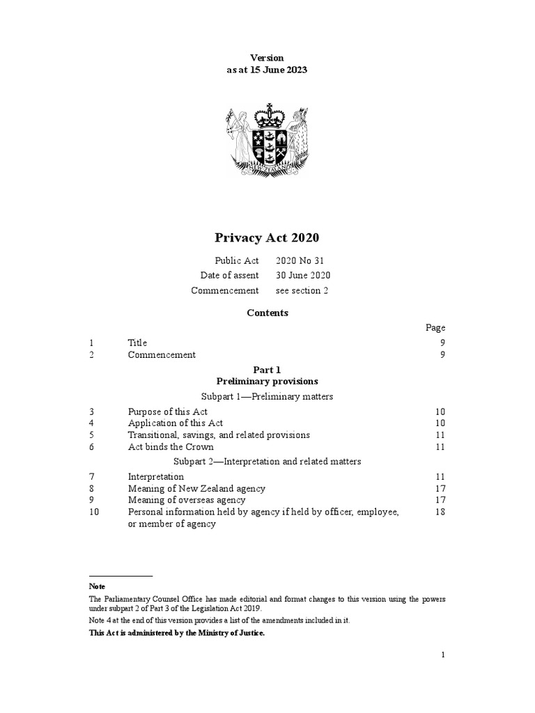 (NZ) Privacy Act 2020 | PDF (NZ) Privacy Act 2020 | PDF