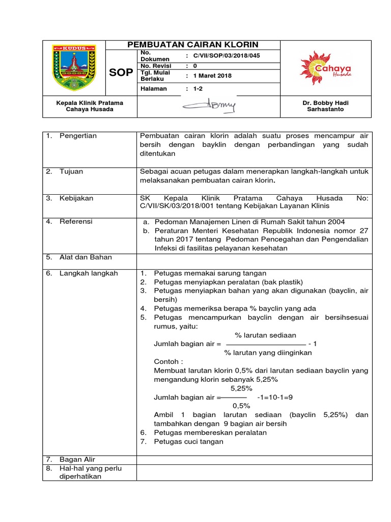 Sop Pembuatan Cairan Klorin | PDF