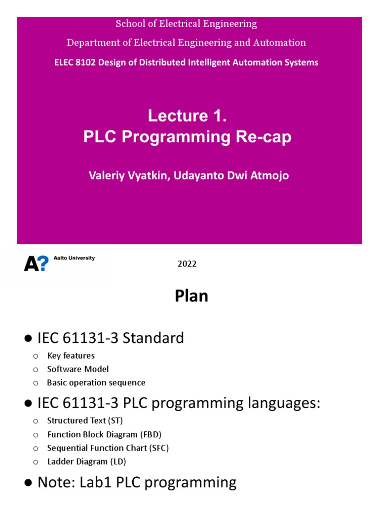 Lecture 1. Recap On PLC Programming | PDF | Programmable Logic Controller | Parameter (Computer ...