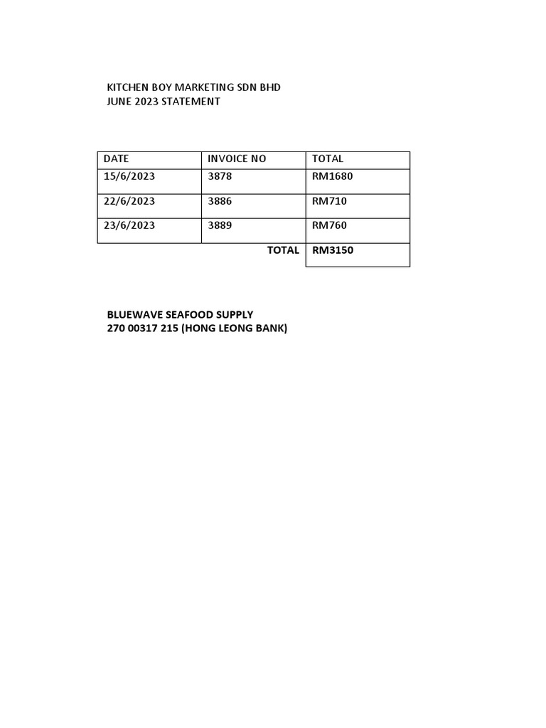 June 2023 Bluewave Seafood Invoice | PDF