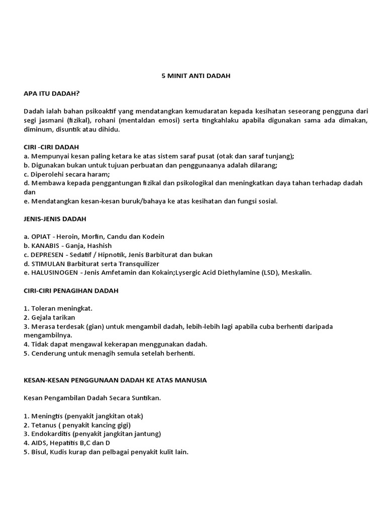 Kuiz 5 Minit Anti Dadah | PDF