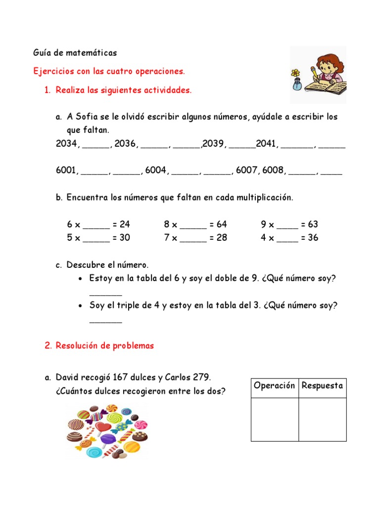 Guía de Matematicas Ejercicios Con Las Cuatro Operaciones | PDF