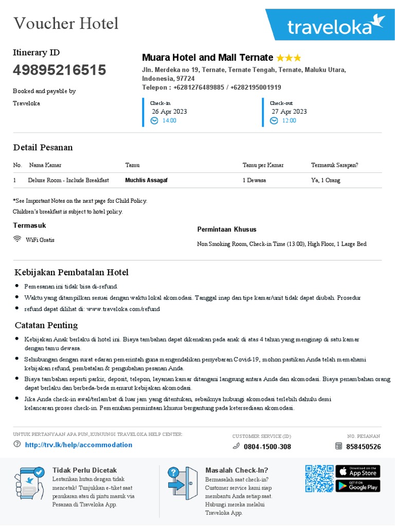 Voucher Muara Hotel and Mall Ternate-Pak Sek GU 1 | PDF