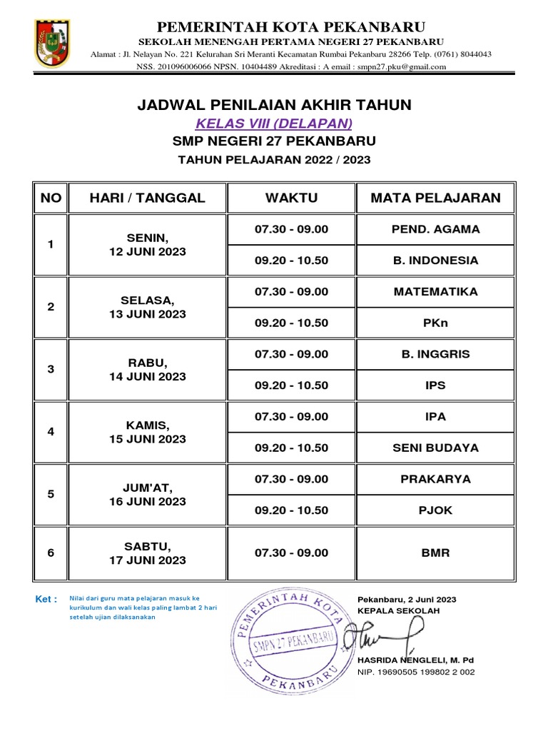 Jadwal Pat 2022-2023 | PDF