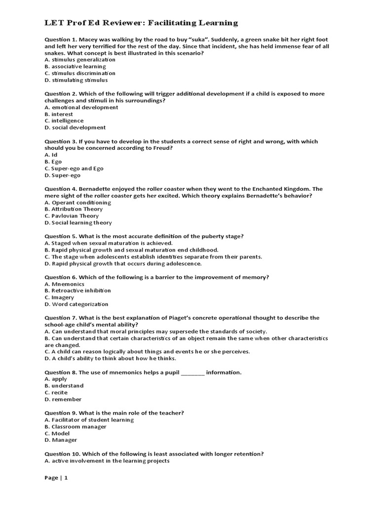 LET Prof Ed Reviewer: Learning Theories | PDF | Learning | Thought