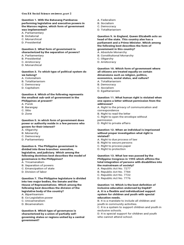 Gen Ed Social Science Reviewer, Part 2 | PDF | Government | Monarchy