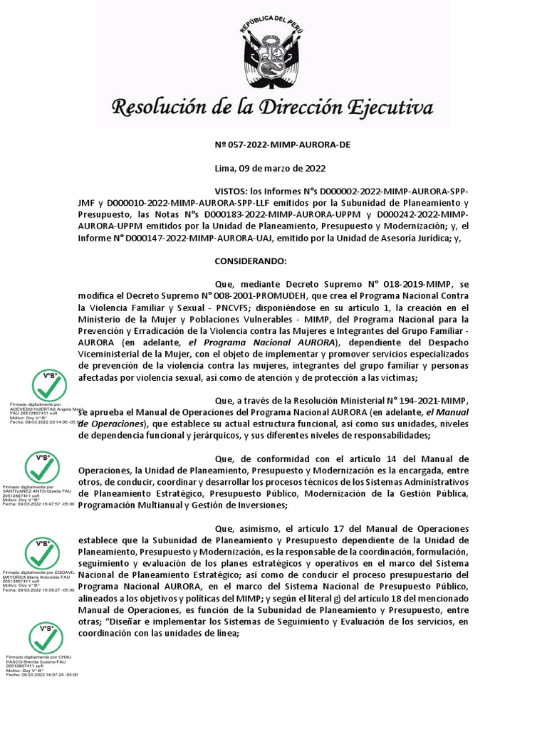 Rde N°057-2022-Mimp-Aurora-De PDF | PDF | Evaluación | Monitoreo y evaluación