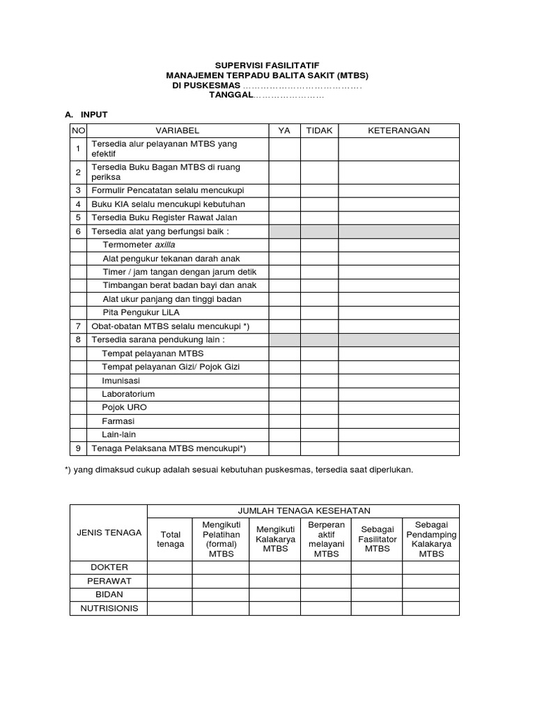 Formulir Supervisi Fasilitatif MTBS | PDF