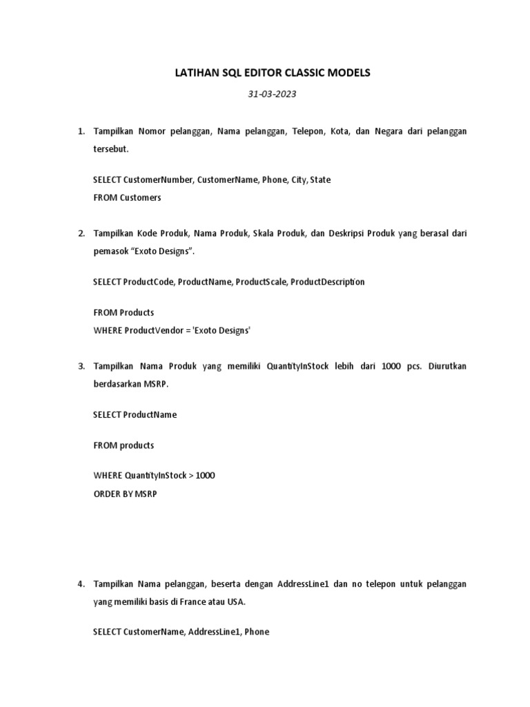 Latihan SQL untuk Pemula | PDF