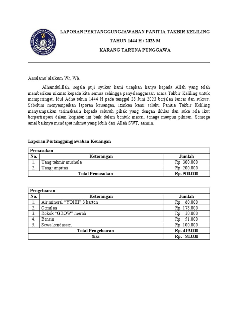 LPJ Takbir Keliling | PDF